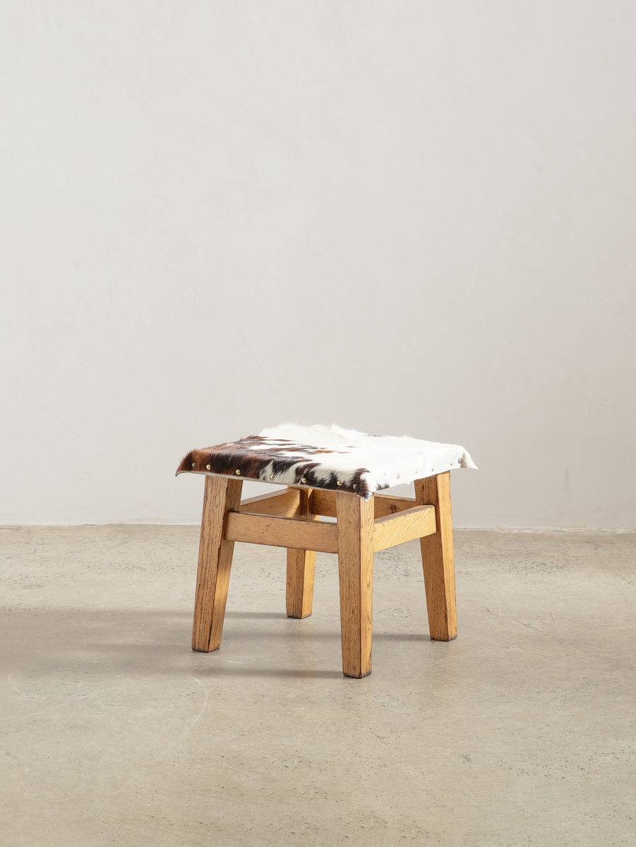 1950s Timber and Cow Hide Stool 02 – Tigmi Trading