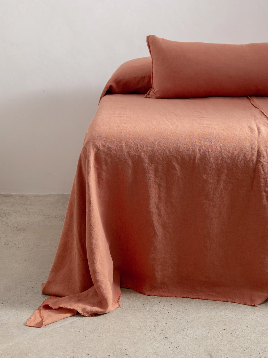 Embroidered Linen Bedspread, Clay – Tigmi Trading