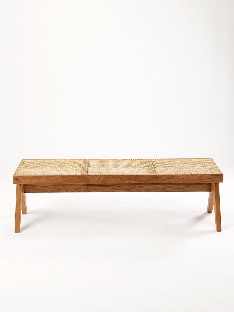 Teak and Cane Bench